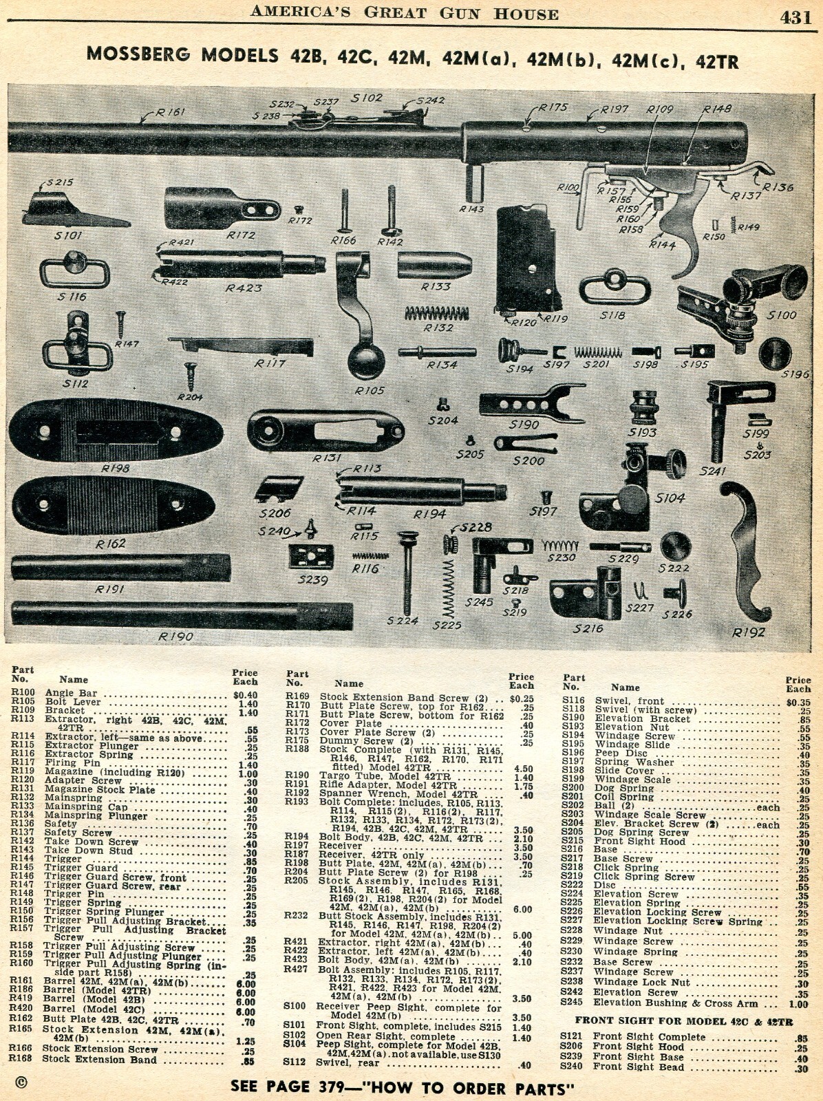 1959 Print Ad of Mossberg Model 42B 42C 42M a-b-c 42TR Rifle Parts List ...