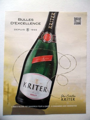 PUBLICITE-ADVERTISING : KRITER Brut 2016 Vin Blanc de Blanc,Alcool | eBay