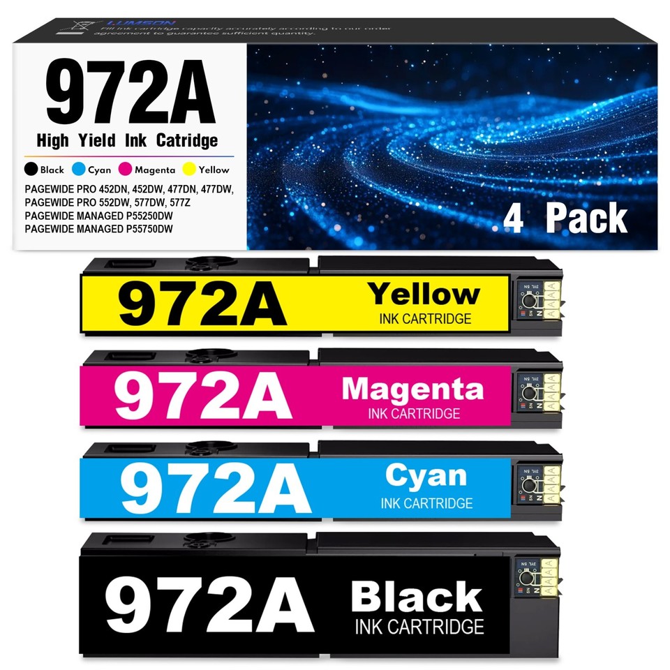 972A Ink Cartridge (4-Pack, Black/Cyan/Magenta/Yellow) for HP PageWide ...