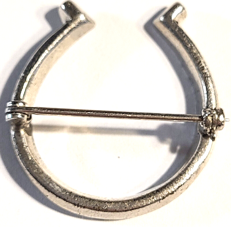 VINTAGE STERLING SILVER RHINESTONE HORSESHOE GOOD LUCK PIN BROOCH ...