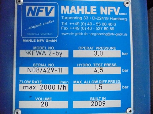 MAHLE NFV KFWA 2-BY Fuel Treatment System DISTRIBUTION MANAGEMENT ...