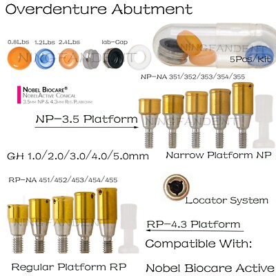 Nobel Biocare Active NP/RP Overdenture Locator Abutments Male Caps For ...