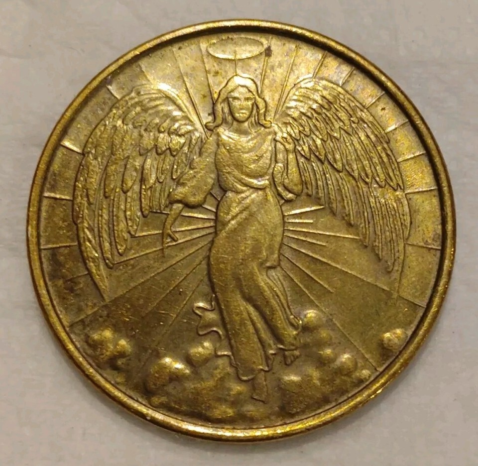 2 Two Sided Guardian Angel Coins Tokens Gold Tone 1" Religious Medal ...
