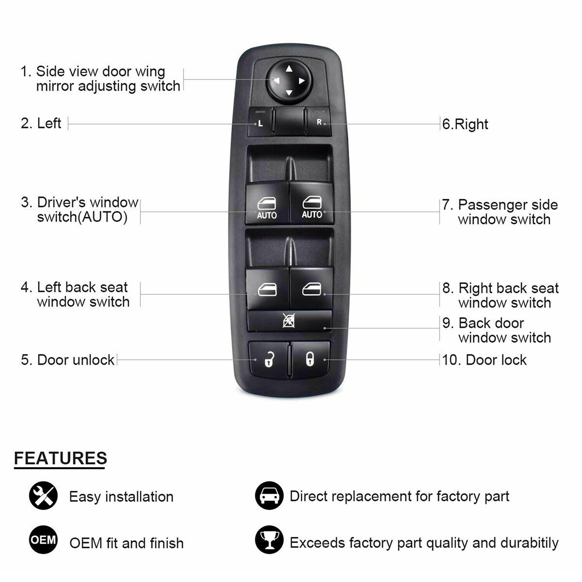 Front Driver Master Power Window Switch for Dodge Ram 1500 2500 3500 ...