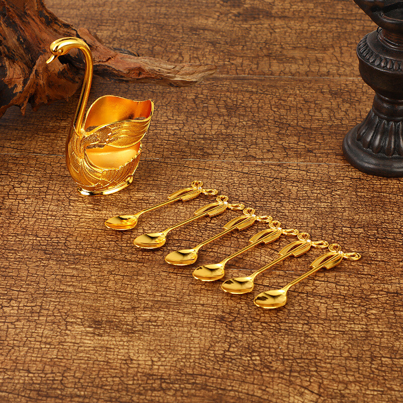 Gold Spoon Set with Bow Tie Swan Spoon Organizer Fruit Forks Desktop ...