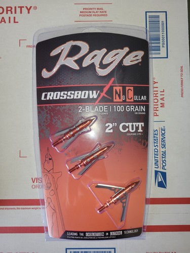 Archery Broadhead RAGE Crossbow X N/C 2-Blade 100 Grain 2 inch Cut 3 ...
