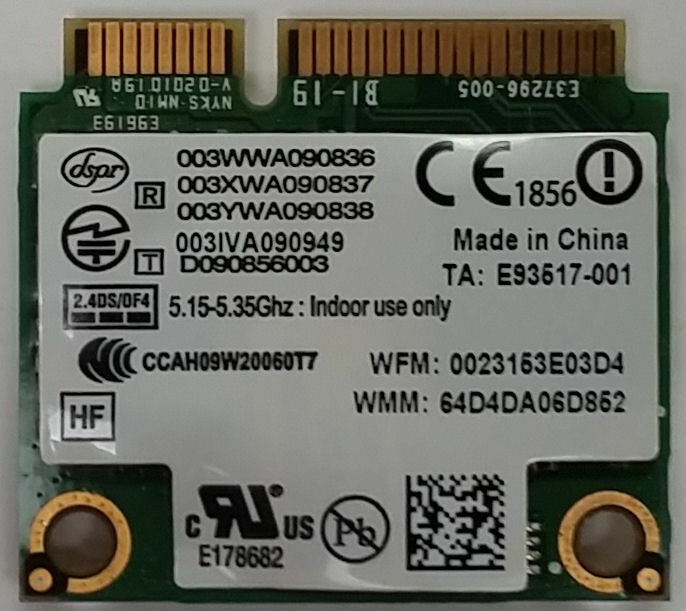 HP Intel Centrino Advanced-N + WiMAX 6250, 622ANXHMW, 619997-001 Rev 1. ...