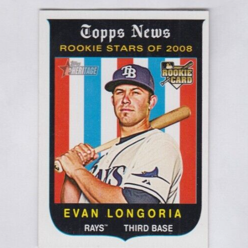 Evan Longoria 2008 TOPPS HERITAGE TOPPS NEWS ROOKIE CARD #650 TAMPA BAY ...
