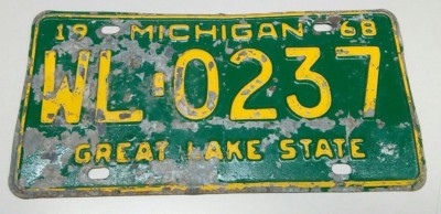 1968 ORIGINAL MICHIGAN STATE AUTO LICENSE PLATE WL-0237 CLASSIC VINTAGE ...