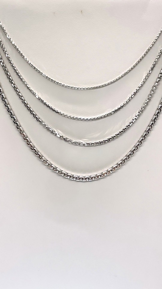 14K White Gold Round Box Chain Necklace - Box Necklace - 14k Ladies ...