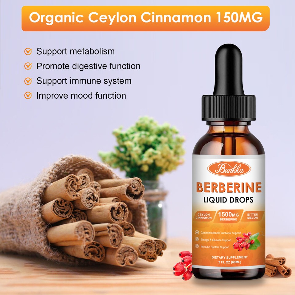 1500MG Berberine Supplement Organic Berberine Liquid Drops with Ceylon ...