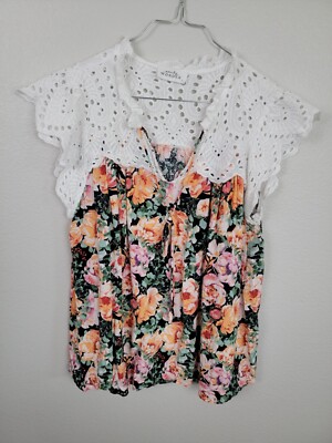 Emily Wonder Floral Crochet Top Sz Lg | eBay