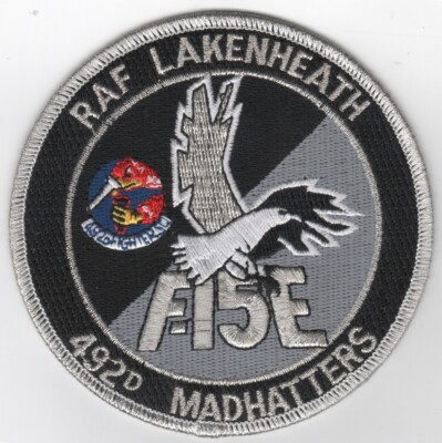 4" RAF LAKENHEATH AIR FORCE 492FS MADHATTERS F-15E BLACK EMBROIDERED ...