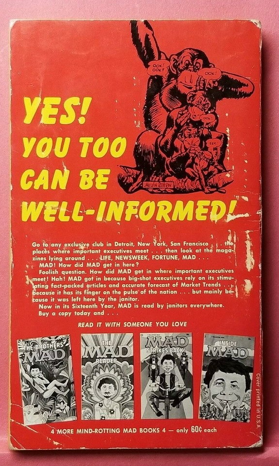 MAD Magazine Paperback Book: #4 Utterly MAD Ballantine 1969 4th Print G ...