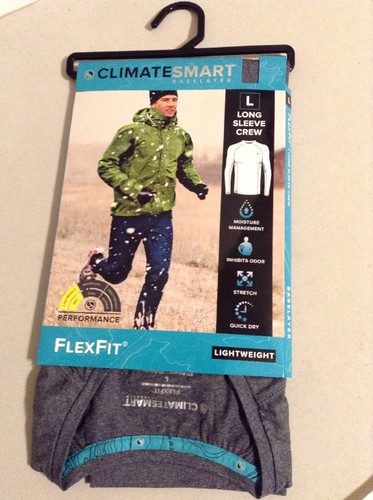 Mens Climatesmart Baselayer Long Sleeve Crew Large Flexfit Grey Retails ...