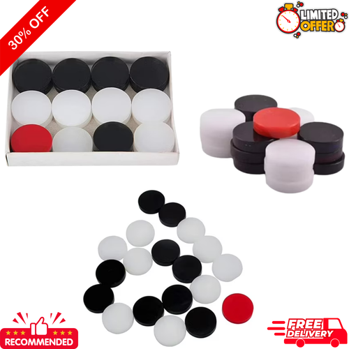 Carrom Board Acrylic Coins (4mm) with Red Queen– 9 White, 9 Black, 1 ...