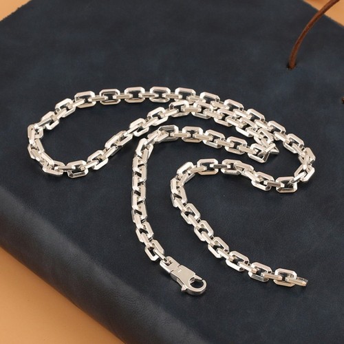 Pure S925 Sterling Silver Chain Women Men 6mm Square Cable Link Chain ...