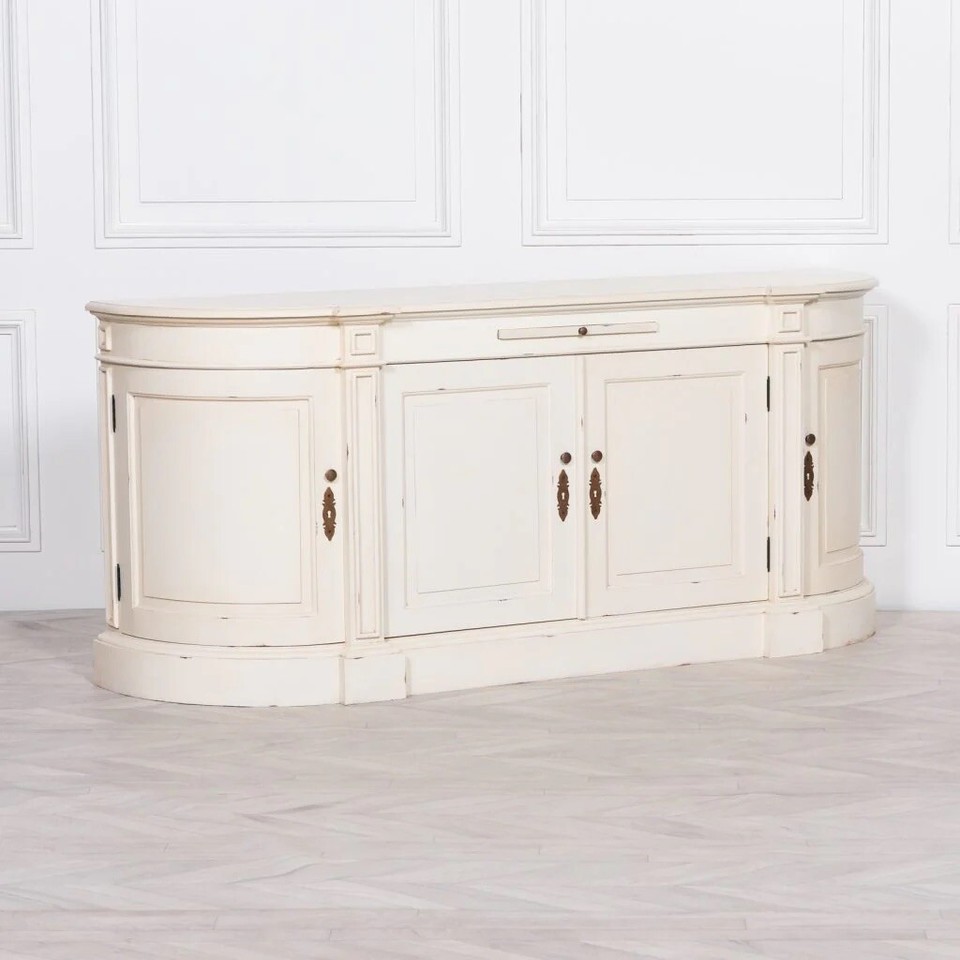 French Classic Rounded Buffet Wooden Large Aged Ivory Sideboard Cabinet ...