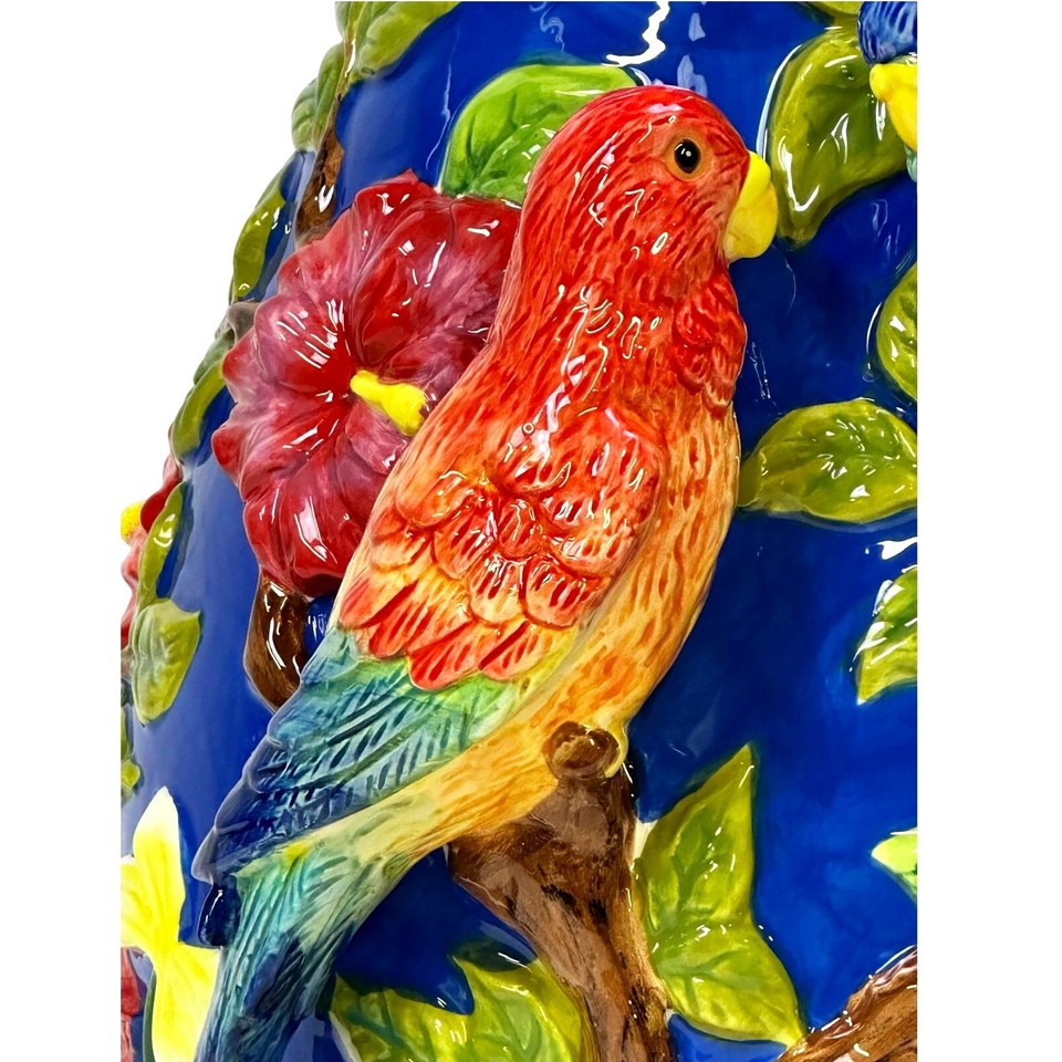 Signature Home Collection 'Bird' Parrots Vibrant Majolica 14.5" Ceramic ...