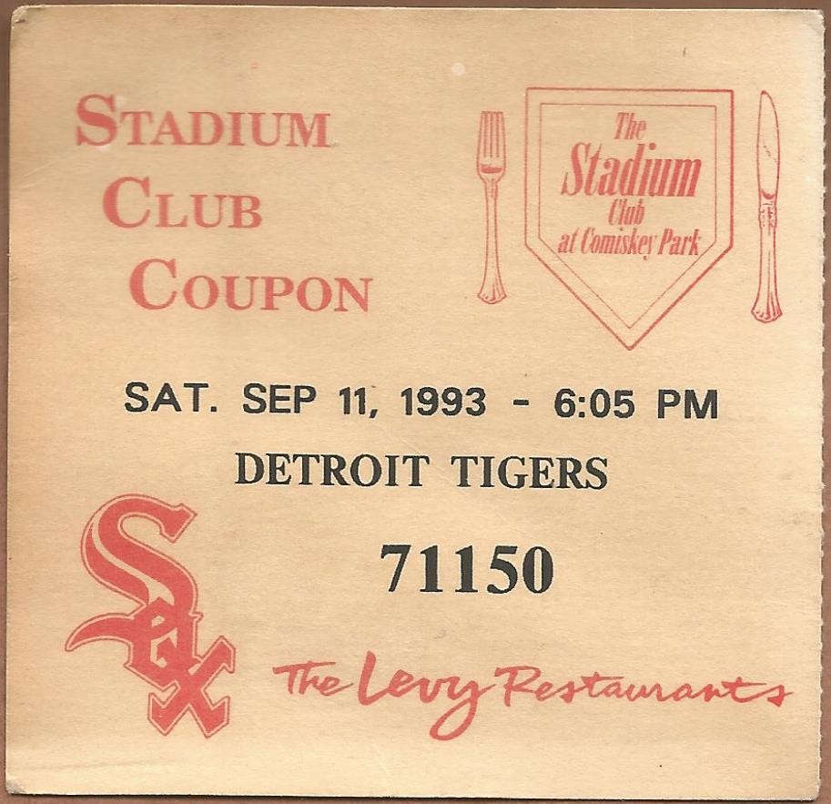 F. Thomas HR #104 Tigers at White Sox 9/11/93 Ticket Stub and Stadium ...