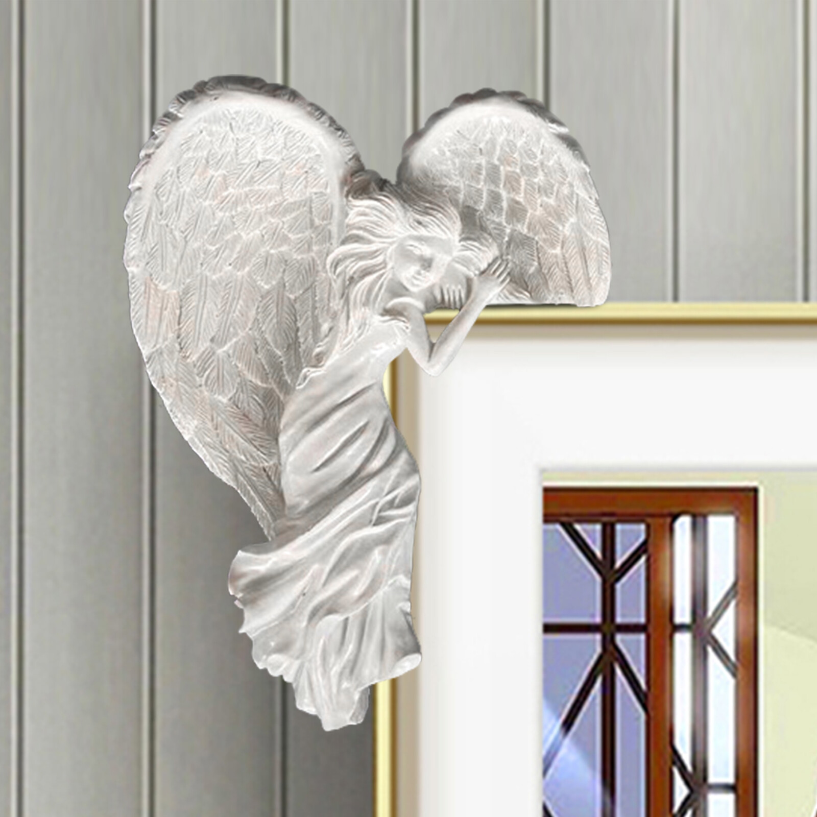 Resin Angel Wing Statue Door Frame Ornament 3D Angel Sculpture Pendant ...