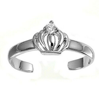 Crown Toe Ring Genuine Sterling Silver 925 Clear CZ Jewelry Face Size 6 ...