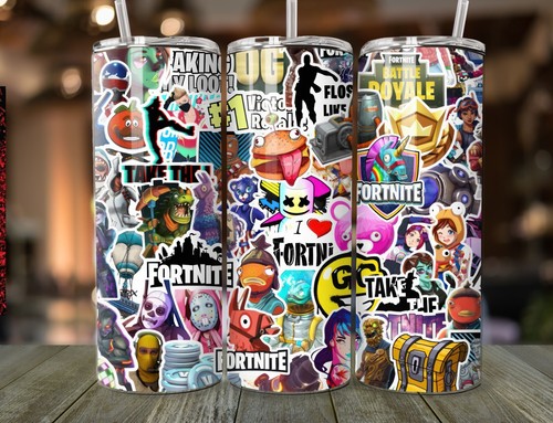 Fortnite Themed Stainless Steel Tumbler with Straw - Vibrant Sticker ...