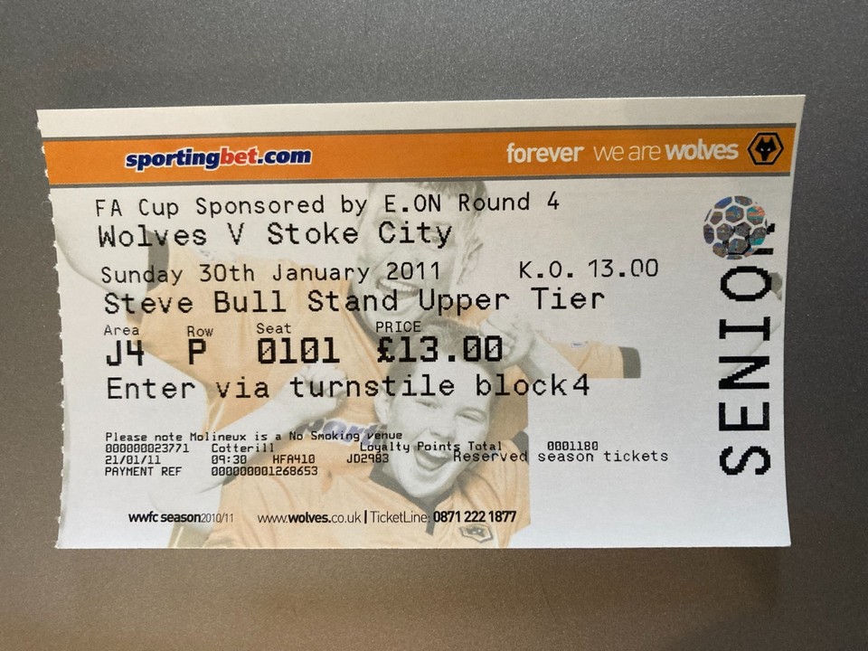 TICKETS Wolves home & away 2010/11 - 2015/16 League & Cup friendlies ...