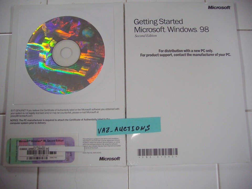 MICROSOFT WINDOWS 98 SECOND EDITION FULL OPERATING SYSTEM WIN 98 SE ...