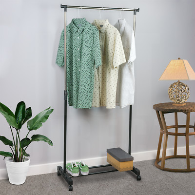 ADJUSTABLE CLOTHES RAIL PORTABLE GARMENT RACK HANGING DISPLAY STAND ON ...