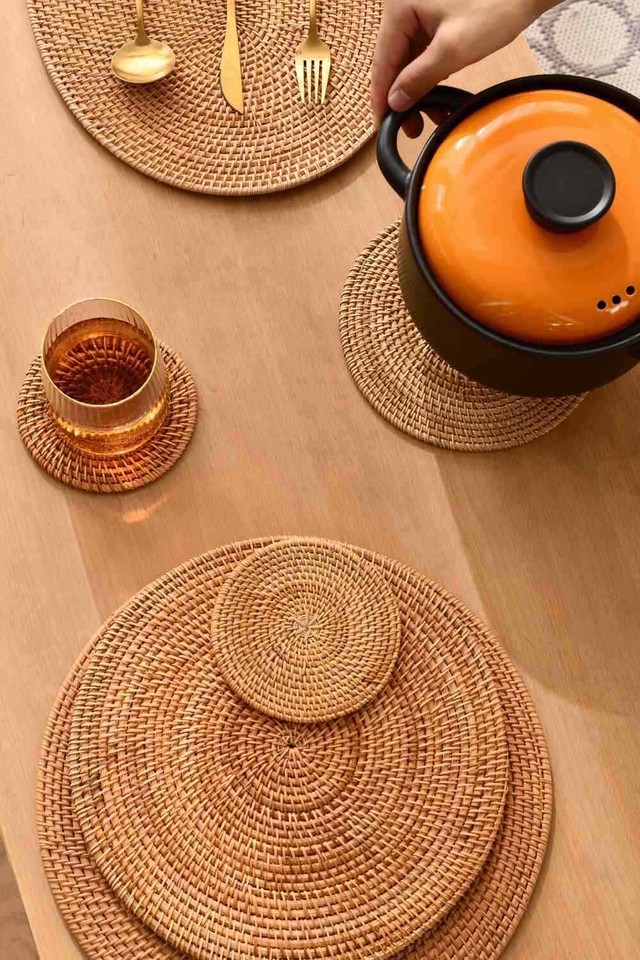 Natural Rattan weaving Placemats Coasters Woven Table Mats for Dining ...