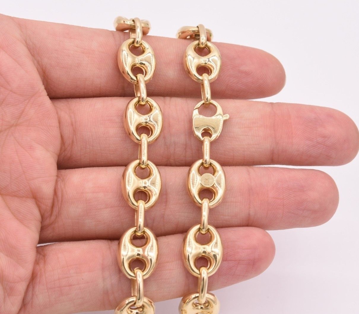 10mm Puffed Mariner Link Chain Necklace Real Solid 10K Yellow Gold ...