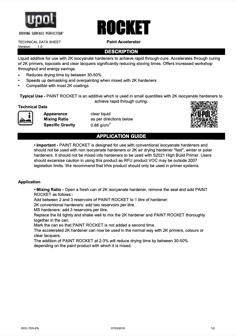 UPOL Rocket Fuel Accelerator For 2K Paint Lacquer Hardener 500ML Clear ...