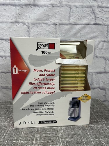 Iomega Zip 100MB Disks Set of 8 Storage Tower NIB PC Formatted Data ...