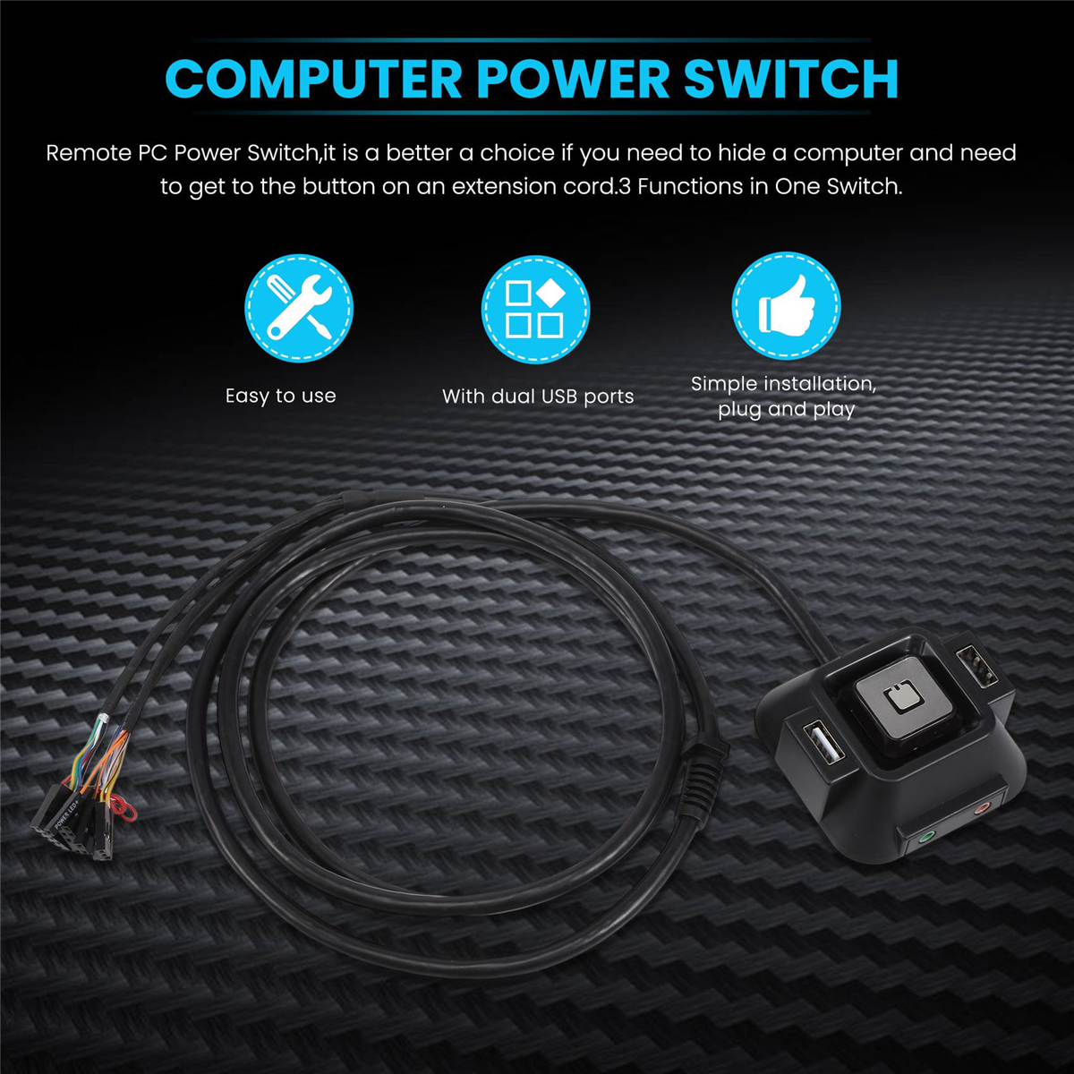 Desktop Computer Case Switch,Reset D Button Switch with Dual USB Ports ...