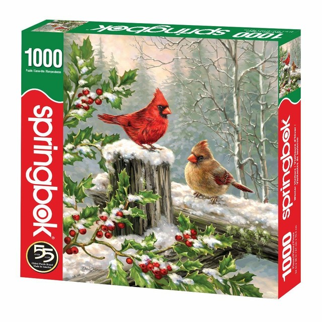 Springbok 1000 Piece Jigsaw Puzzle Winter Visitors Cardinal Bird Snow ...