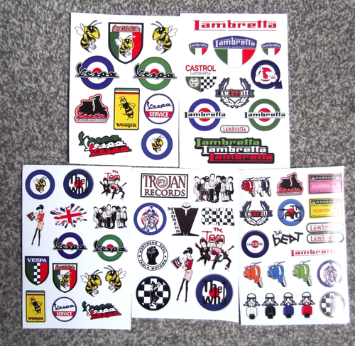 5 SHEETS VESPA LAMBRETTA SKA MOD scooter STICKERS OR CHOOSE ANY 5 ...