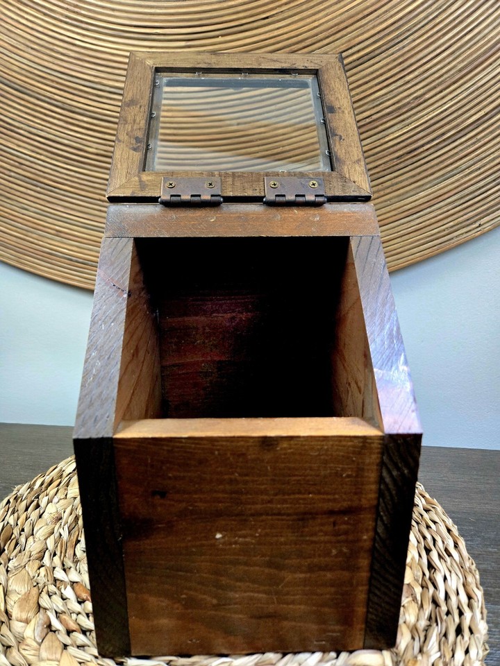 Vintage Apothecary Storage Box Wood Hinged Lid With Glass Top Dry ...