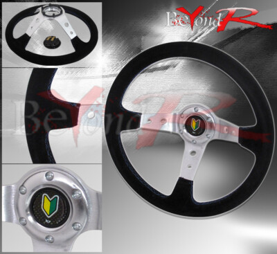 350mm Suede Grip Blue Stitching Steering Wheel Jdm Vip Beginner Leaf ...