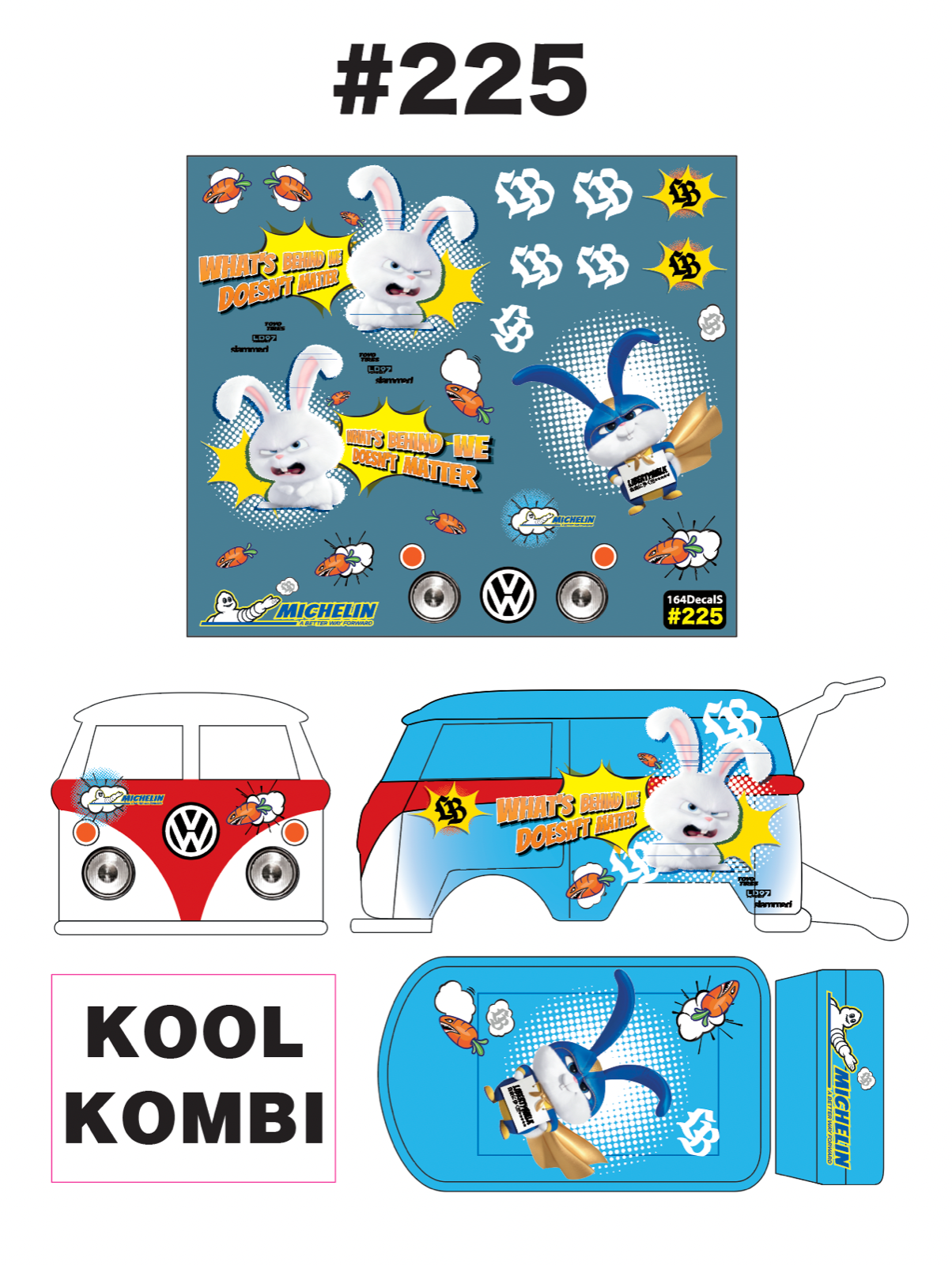 KOOL KOMBI Waterslide Decal White Toner Custom 1/64 Hot Hw All Cars ...