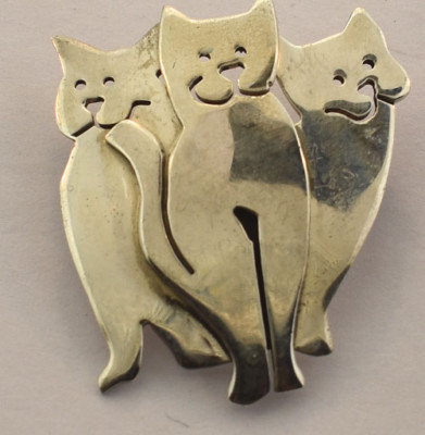 FAR FETCHED STERLING SILVER THREE CAT PIN BROOCH | eBay
