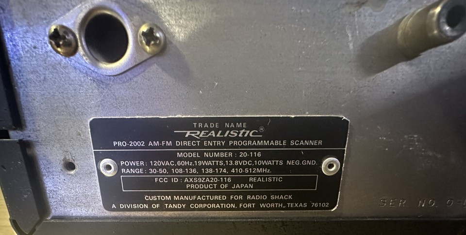 REALISTIC RADIO SHACK PRO-2002 50 CHANNEL SCANNER Model 20-116 REPAIR ...