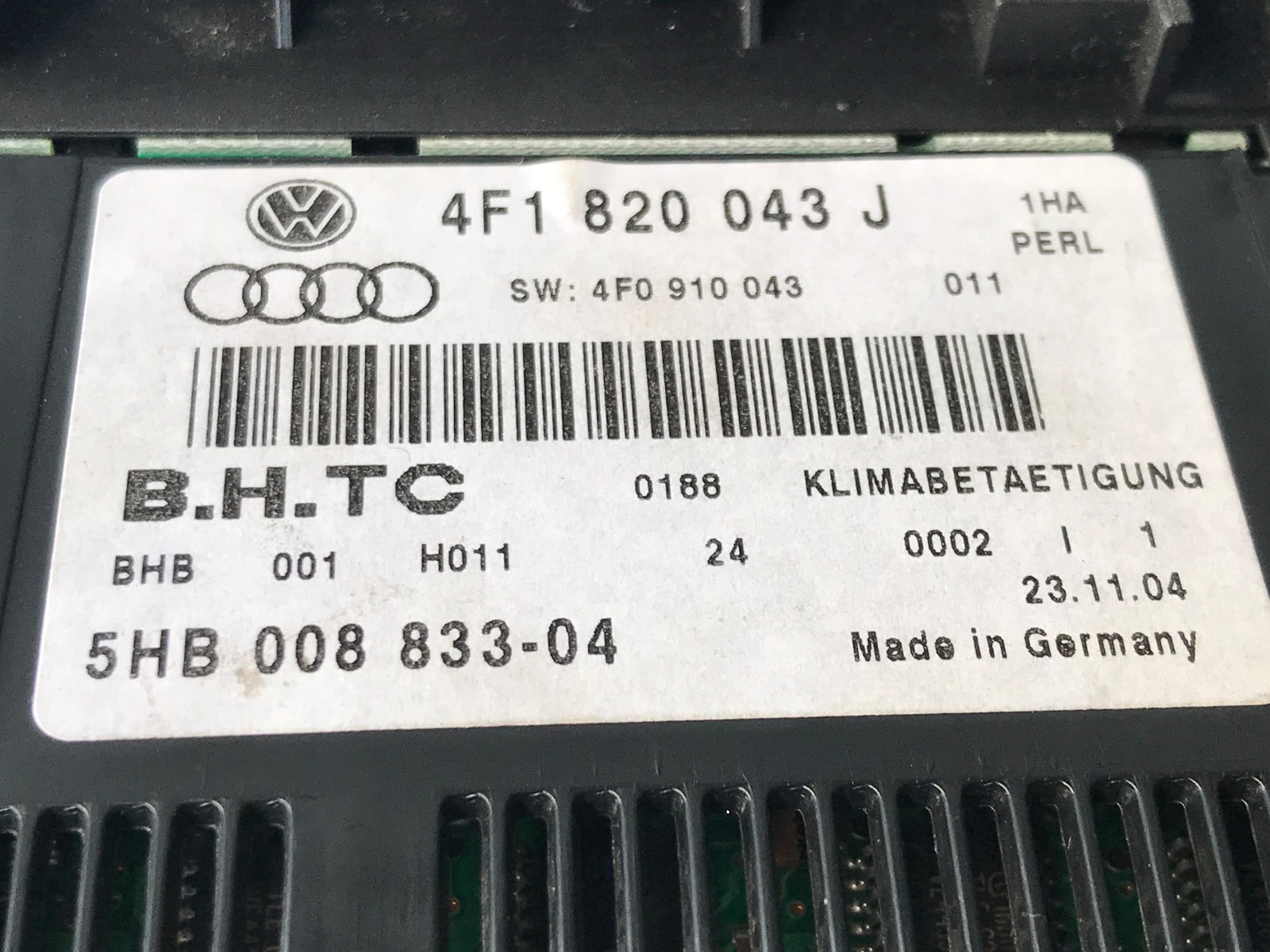 2005 - 2008 Audi A6 C6 A/C Heater Climate Control Unit P: 4F1 820 043 J ...