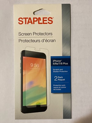 New Sealed Staples Brand iPhone 6 / 6s / 7 Plus / 8 Plus 2pk Screen ...