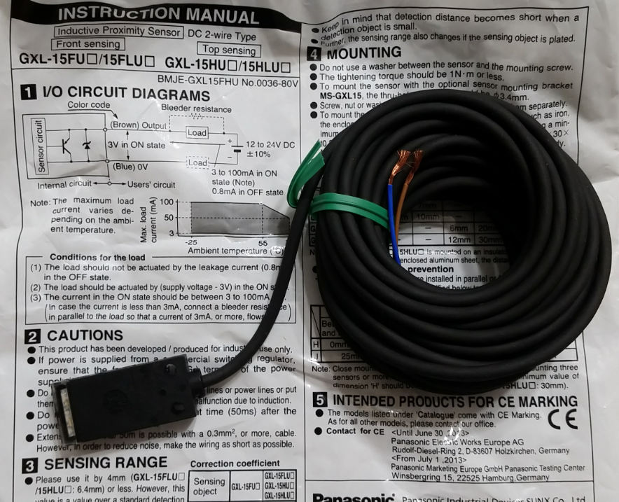 Panasonic Sunx GXL-15FU-C5 5M Inductive Proximity Switch Makino a61 a71 ...