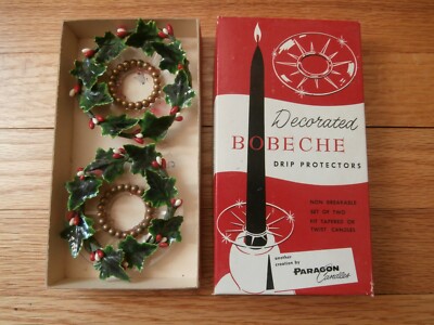 Decorated Bobeche Drip Protectors Holly Wreath Paragon Candles in box ...