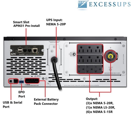 APC Smart UPS X 2000VA 1800W LCD RM 4U 20A, AP9631 Pre-Install ...