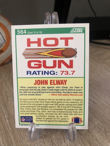 John Elway 1990 Score Hot Gun Card 564 | eBay