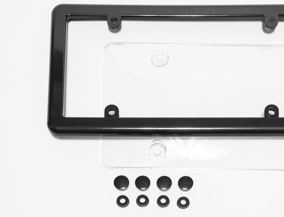 Unbreakable Clear License Plate Tag Shield Cover + Black Frame + 4 ...
