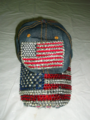 USA Flag Patriotic Denim Rhinestone Rivet Bling / Sparkle Hat CAP ONE ...